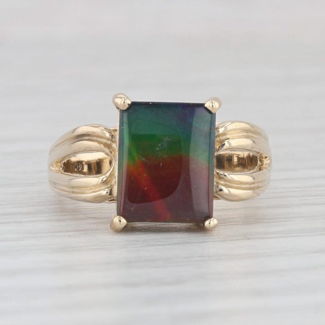 Rainbow Ammolite Triplet Solitaire Ring 14k Yellow Gold Size 6.5 | Chairish