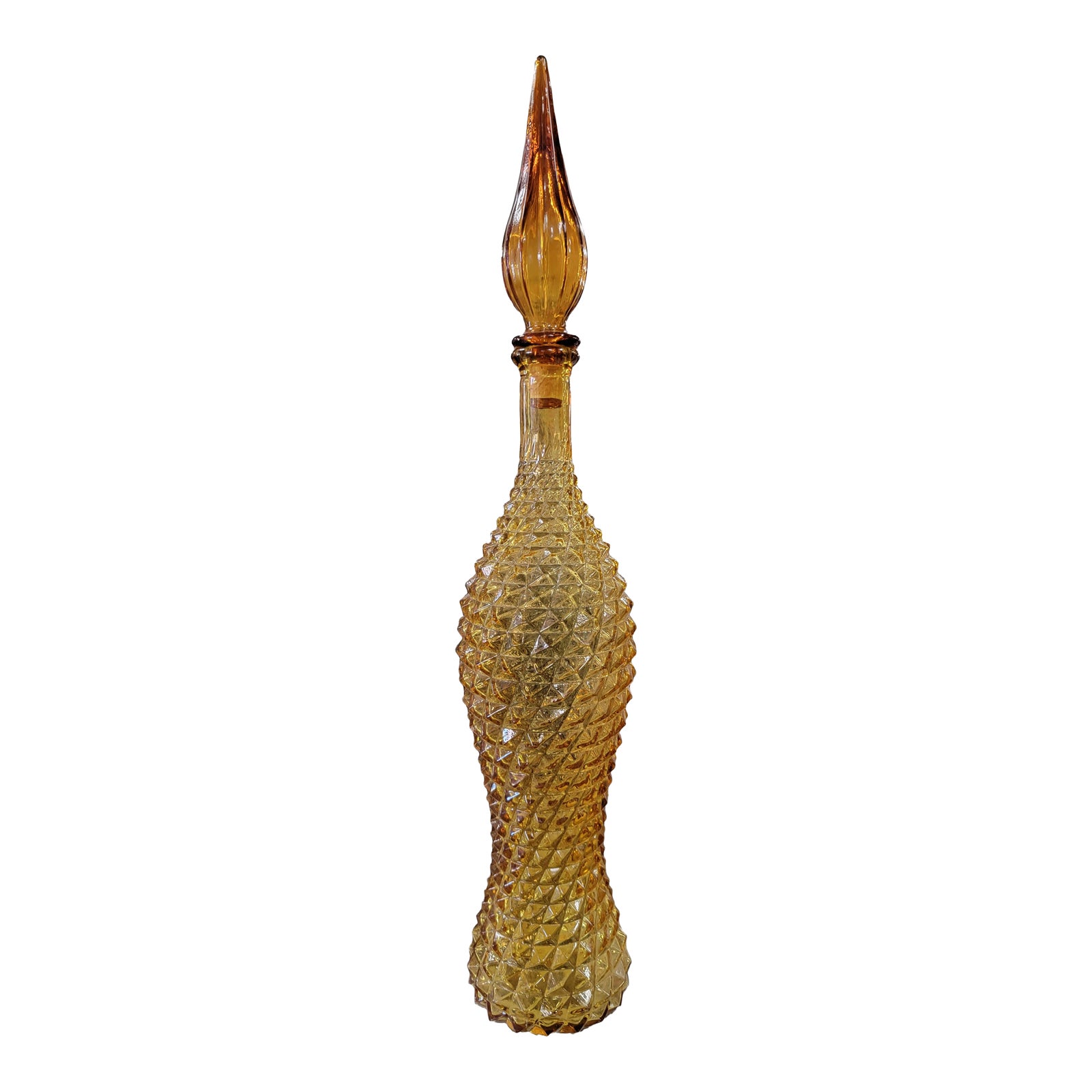 Mid Century Modern Amber Glass Diamond Point Decanter With Stopper ...