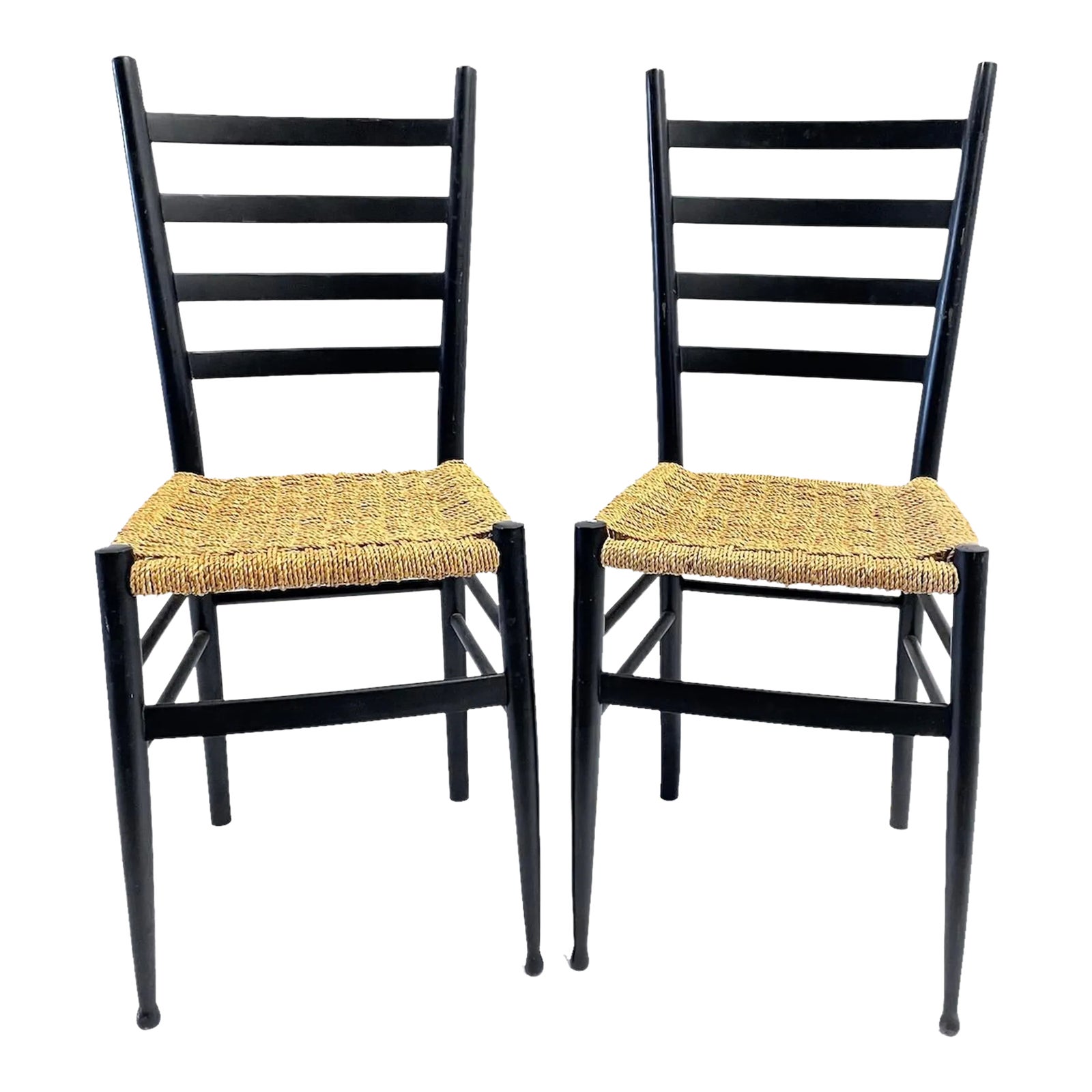 Mid-Century Modern Italian Tall Ladder Back/Hemp Chairs, Pr | Chairish