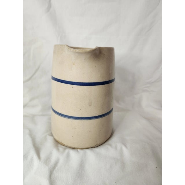 Antique 1900s Marshall Pottery Stoneware Pitcher With Two Cobalt Lines ...