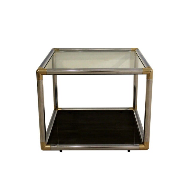 Baughman Style Brass & Chrome Tubular Cube Side End Table | Chairish
