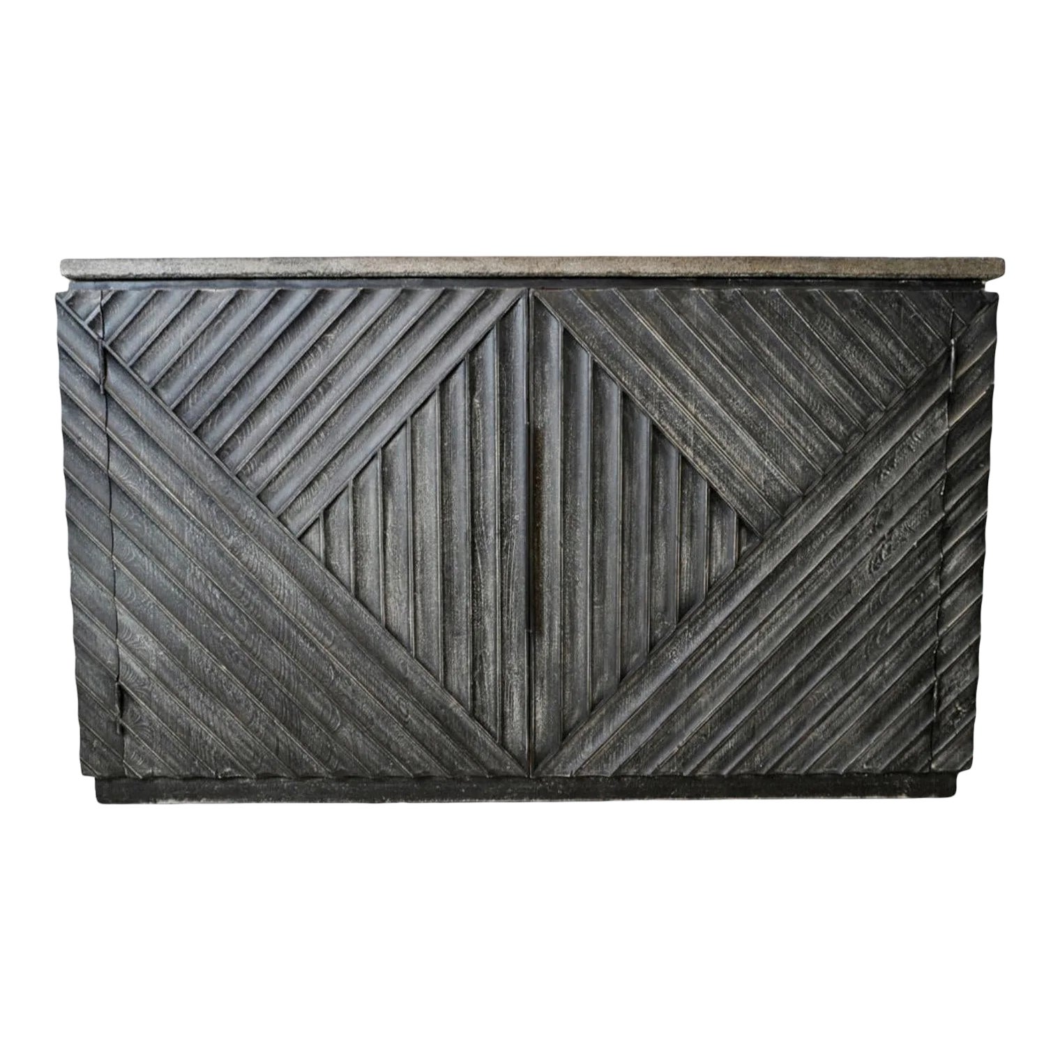 Stone & Rustic Wood Diamond Cabinet | Chairish