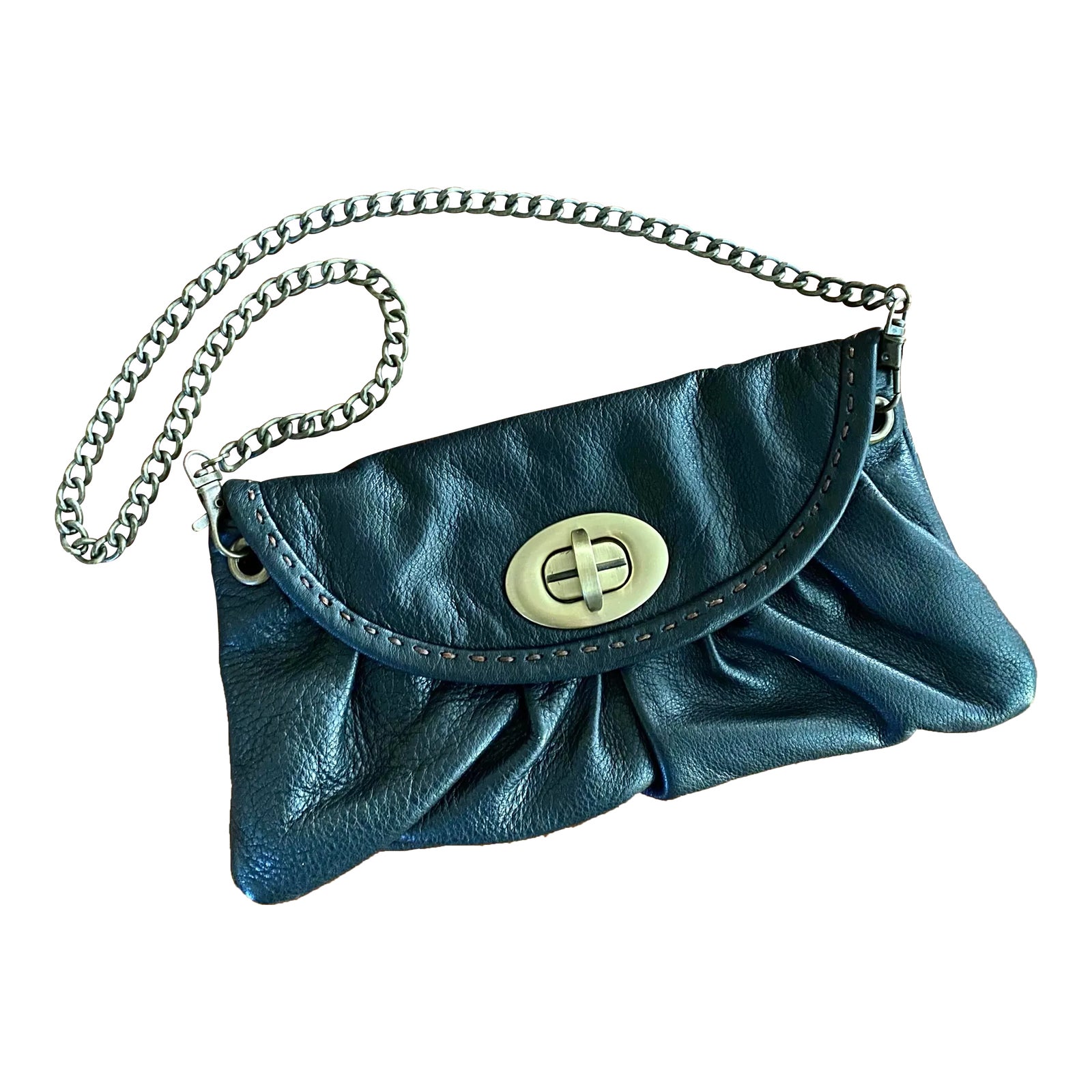 Carla Mancini Pebble Leather Handbag With Brass Turnlock and Chain Strap | Chairish