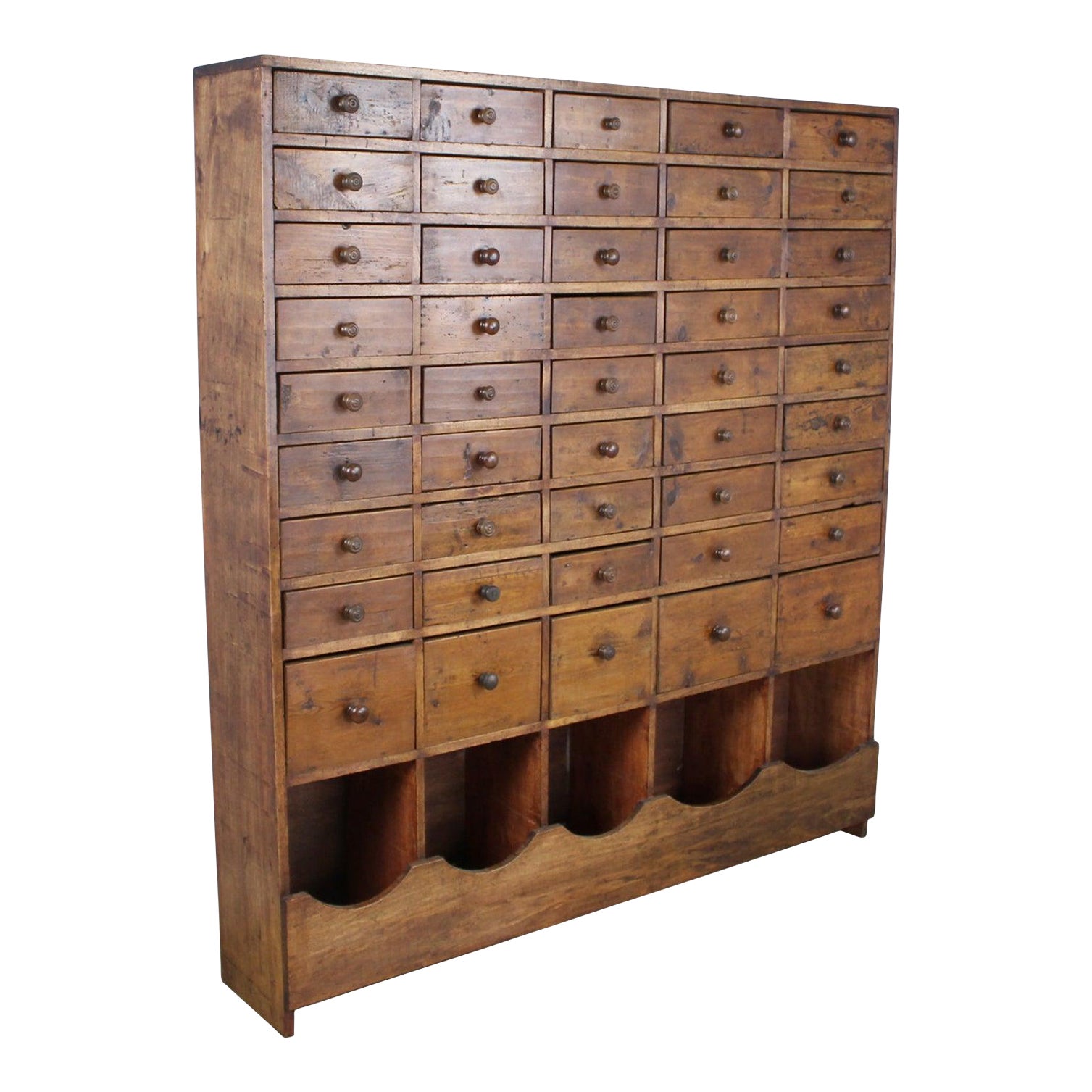 Antique Large French Pine Bank of Drawers | Chairish