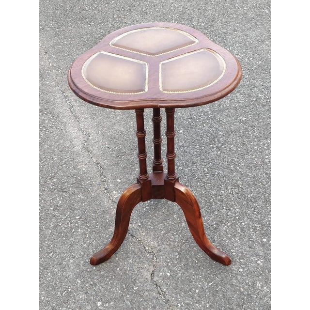 Mid 20th Century Vintage Cloverleaf Leather Top Side Table | Chairish