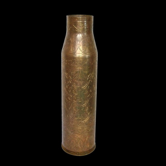 1920s Egyptian Art Deco Lotus Scroll Etched Artillery Shell Casing Vase ...