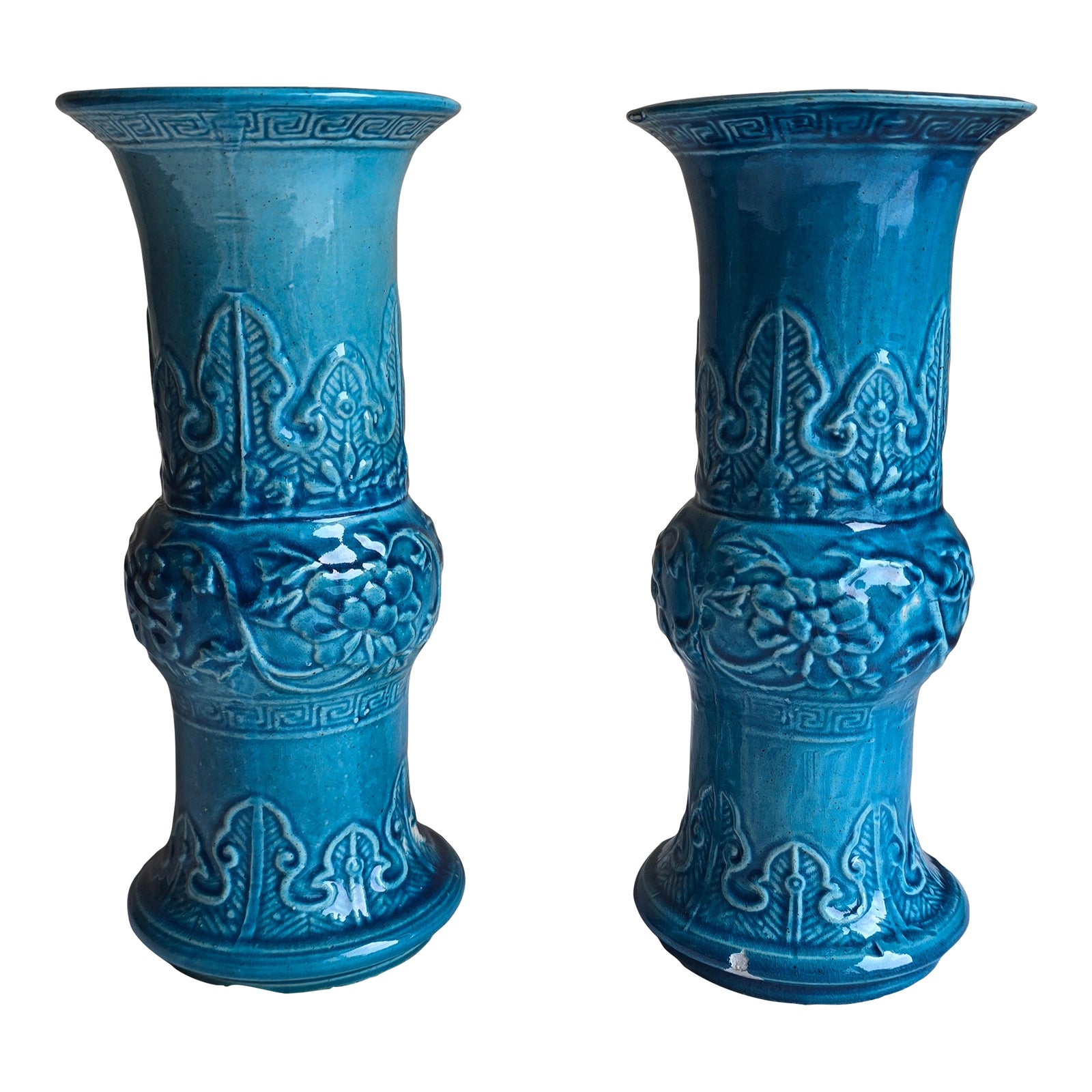Vintage Pair Port 68 Asian Chinese Porcelain Turquoise Vases With ...