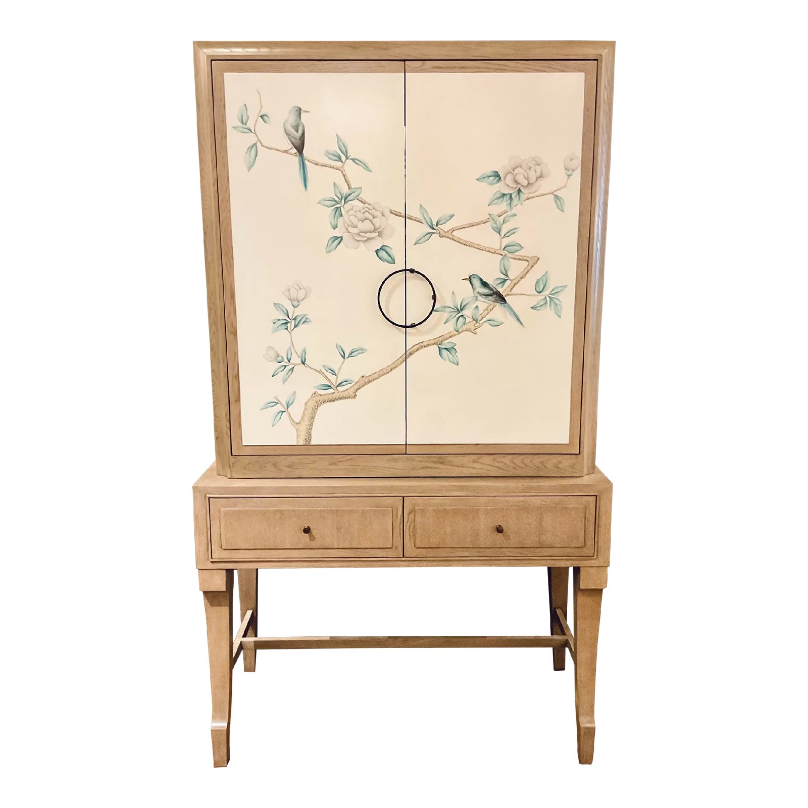 Jonathan Charles Transitional Bird Motif Cambrio Bar Cabinet | Chairish