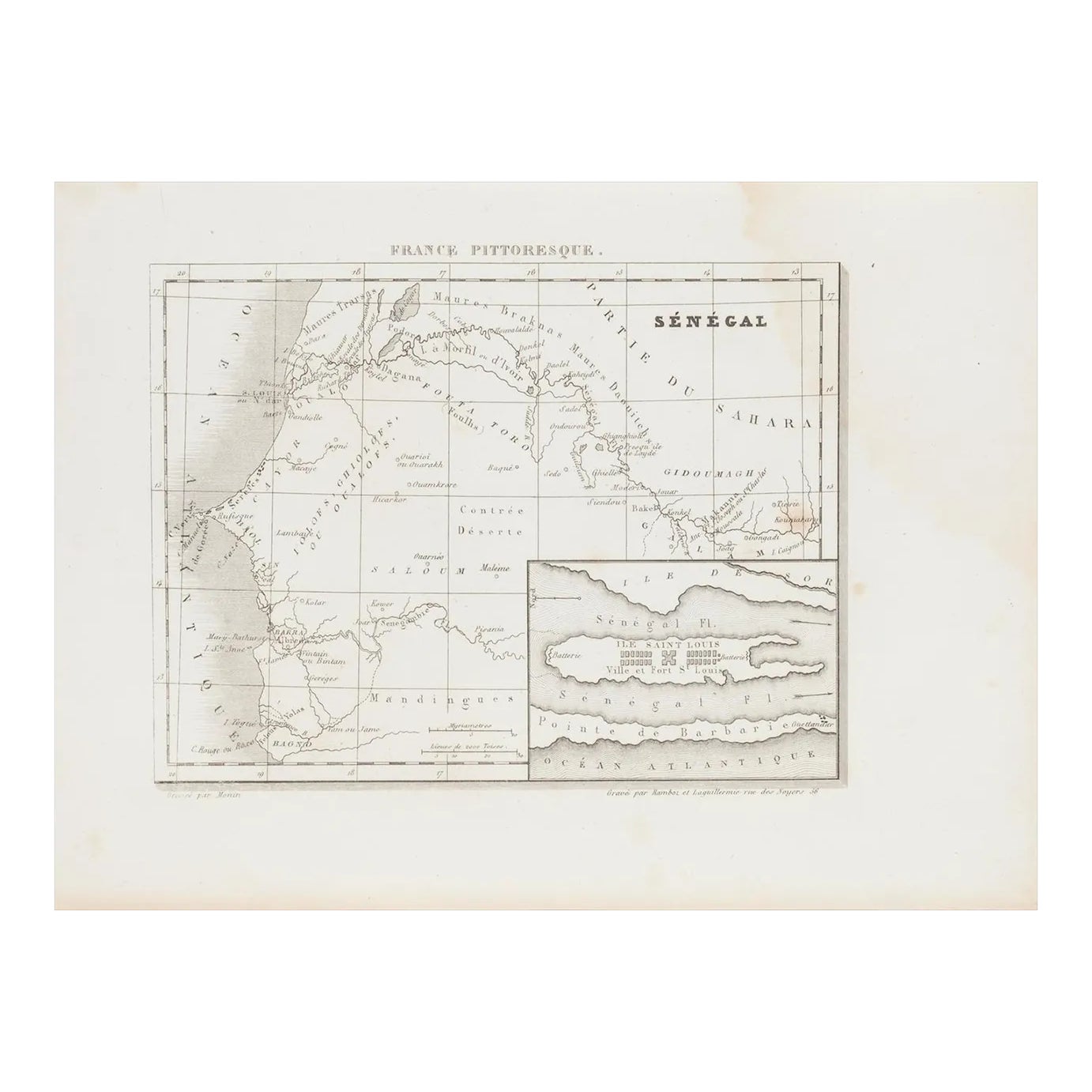 Unknown, Ancient Map of Senegal, Etching, 19th Century | Chairish
