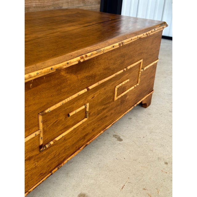 Antique French Country Coastal Wood Greek Key Bamboo Trim Trunk Blanket ...