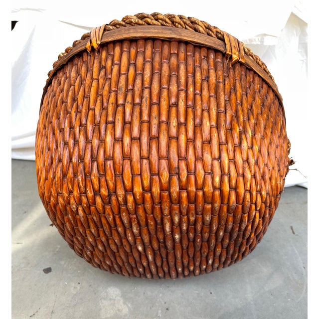 Vintage Asian Woven Willow Gathering Basket | Chairish