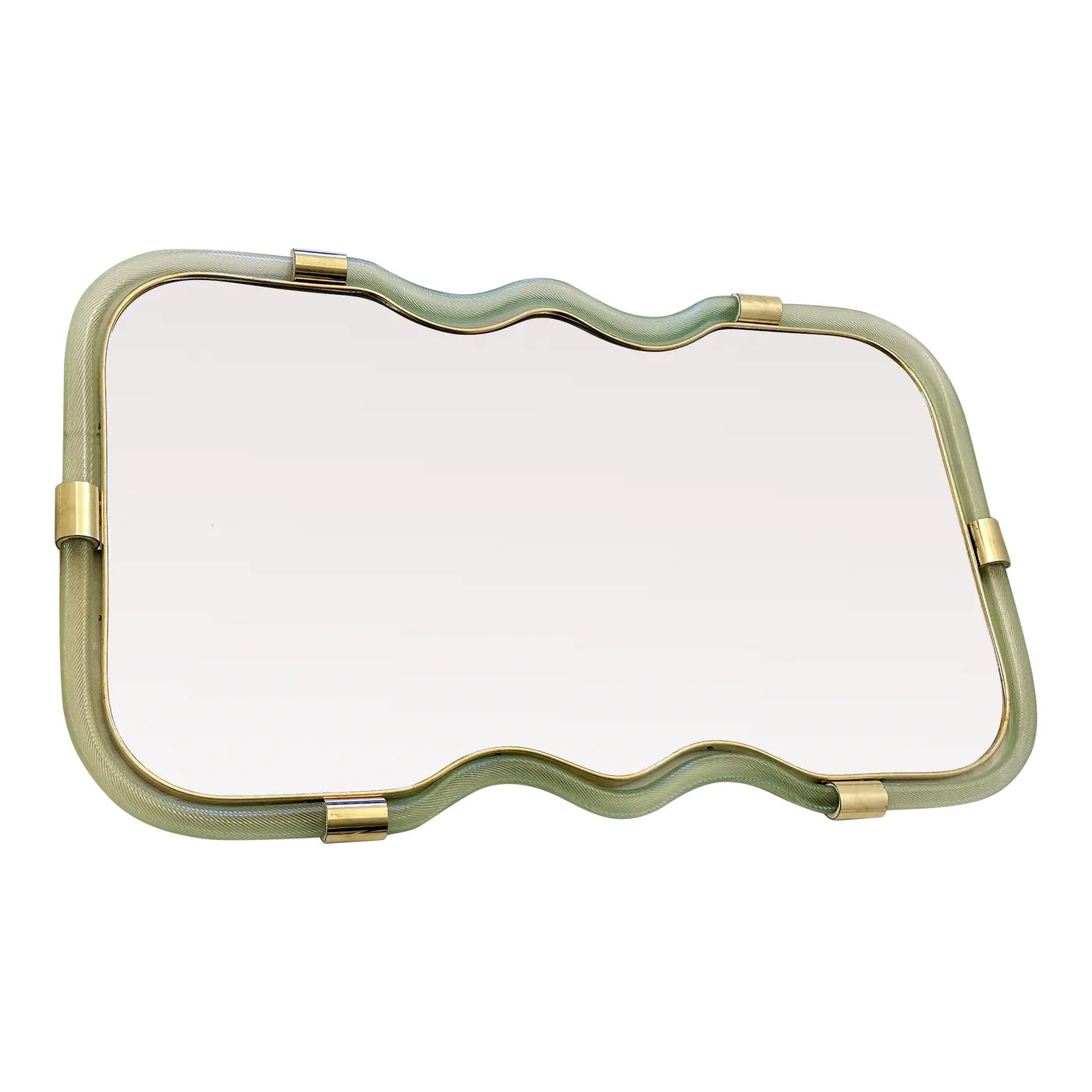 Contemporary Horizzontal Wave Mirror in Green and Gold "Torchon ...