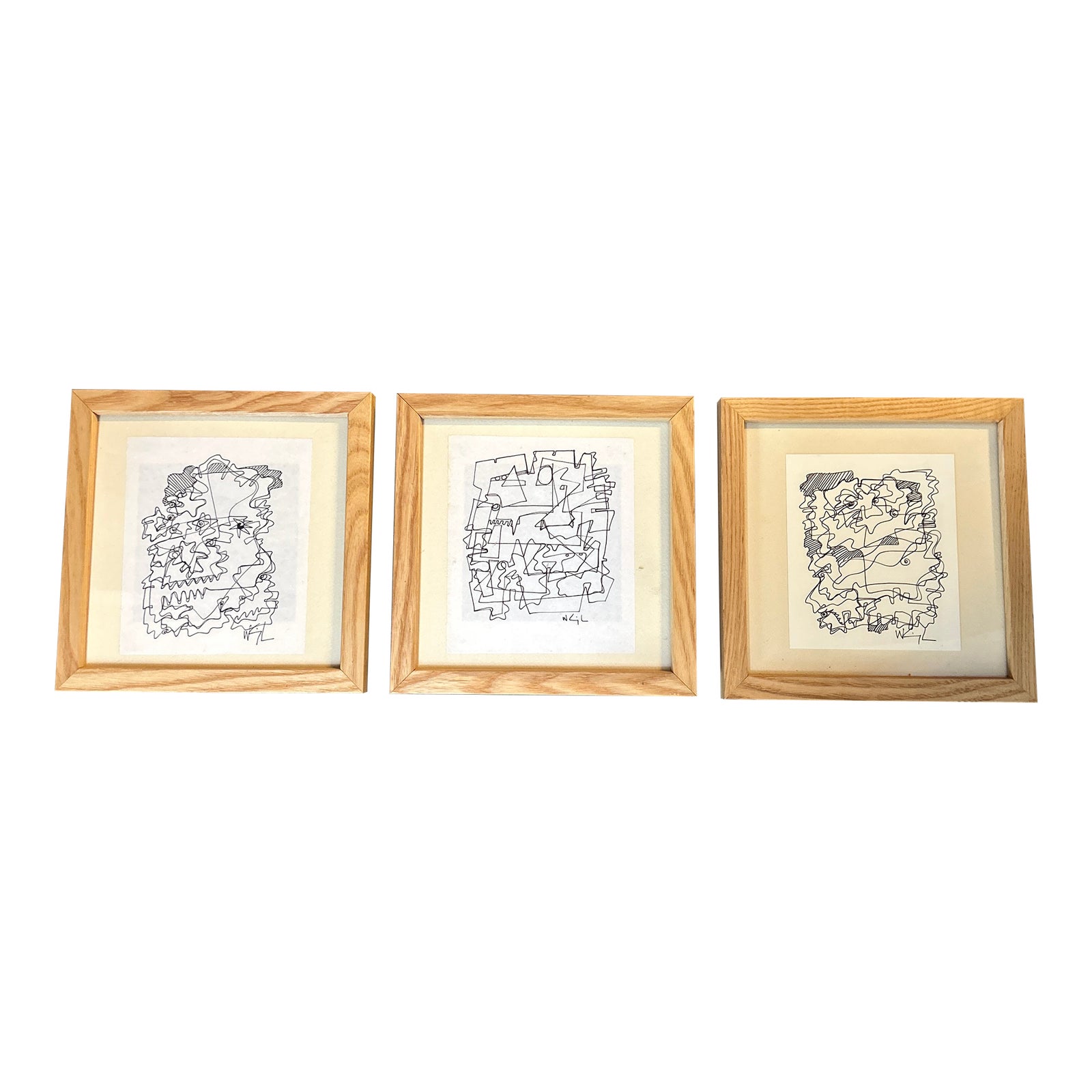 Contemporary Three Original Wayne Cunningham Abstract Pen and Ink ...