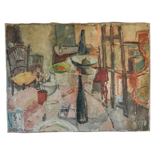 Mid 20th Century Vintage Still Life Oil Painting From France | Chairish