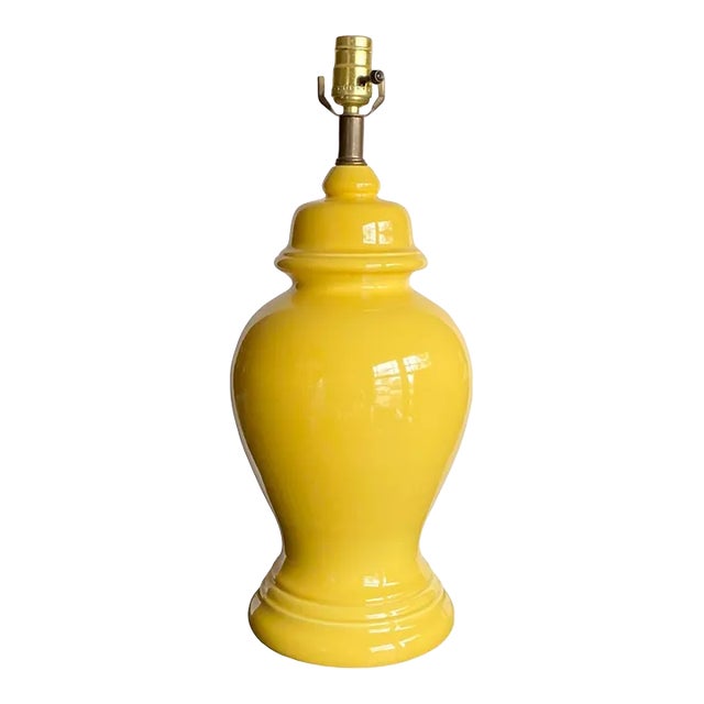 1970s Vintage Haeger Mustard Yellow Ginger Jar Ceramic Table Lamp
