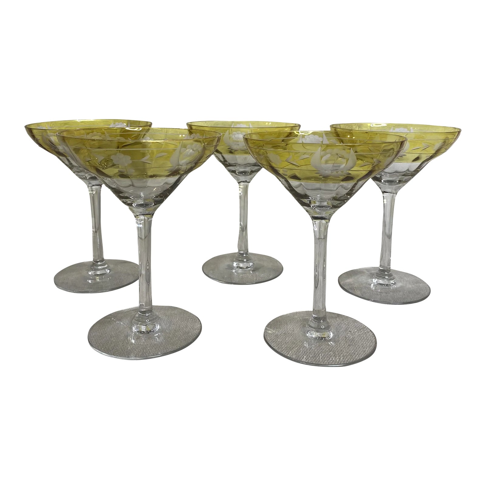Set of 5 Yellow to Clear Champagne Cocktail Glasses | Chairish