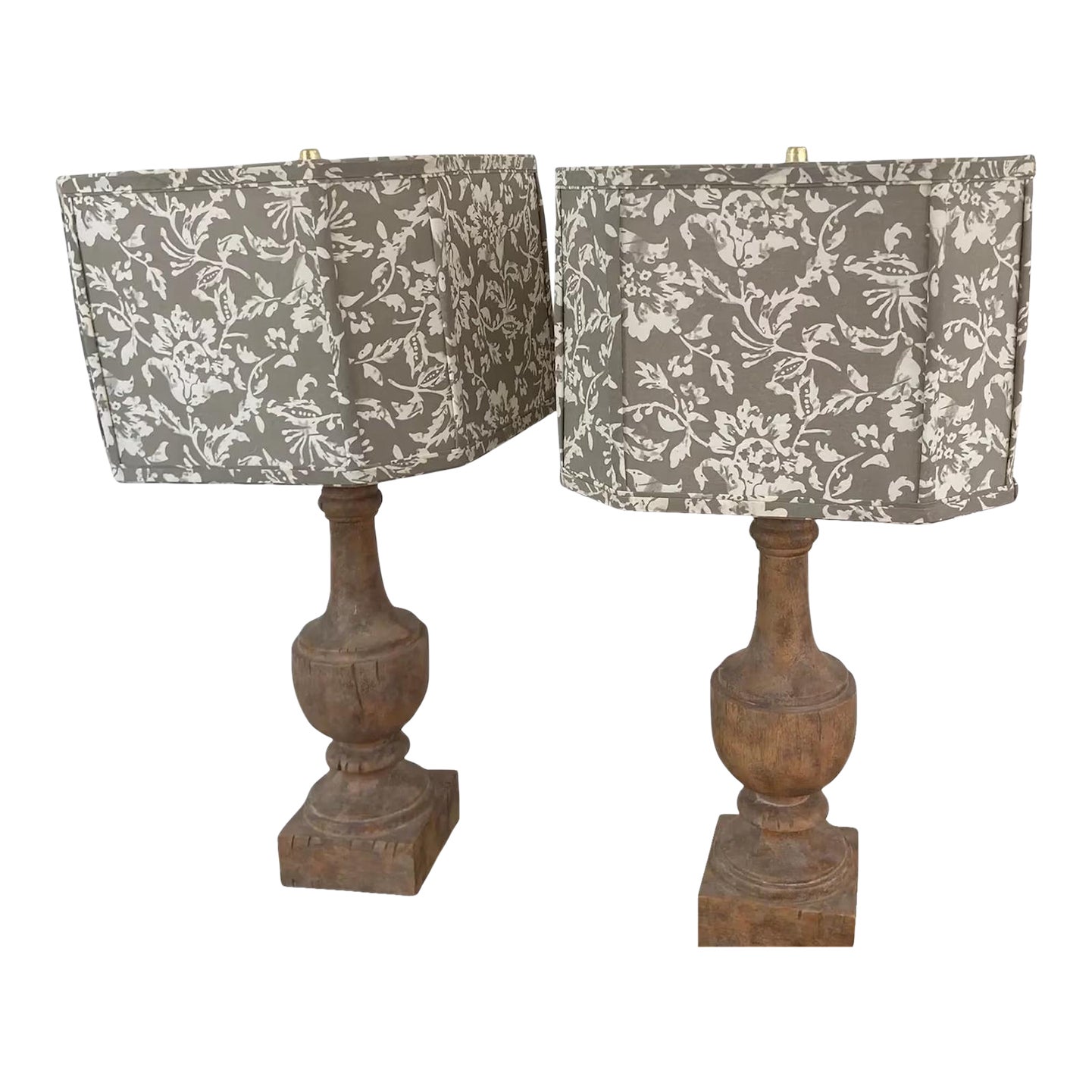 Pair Aidan Gray Lamps W/ Original Custom Print Shades | Chairish