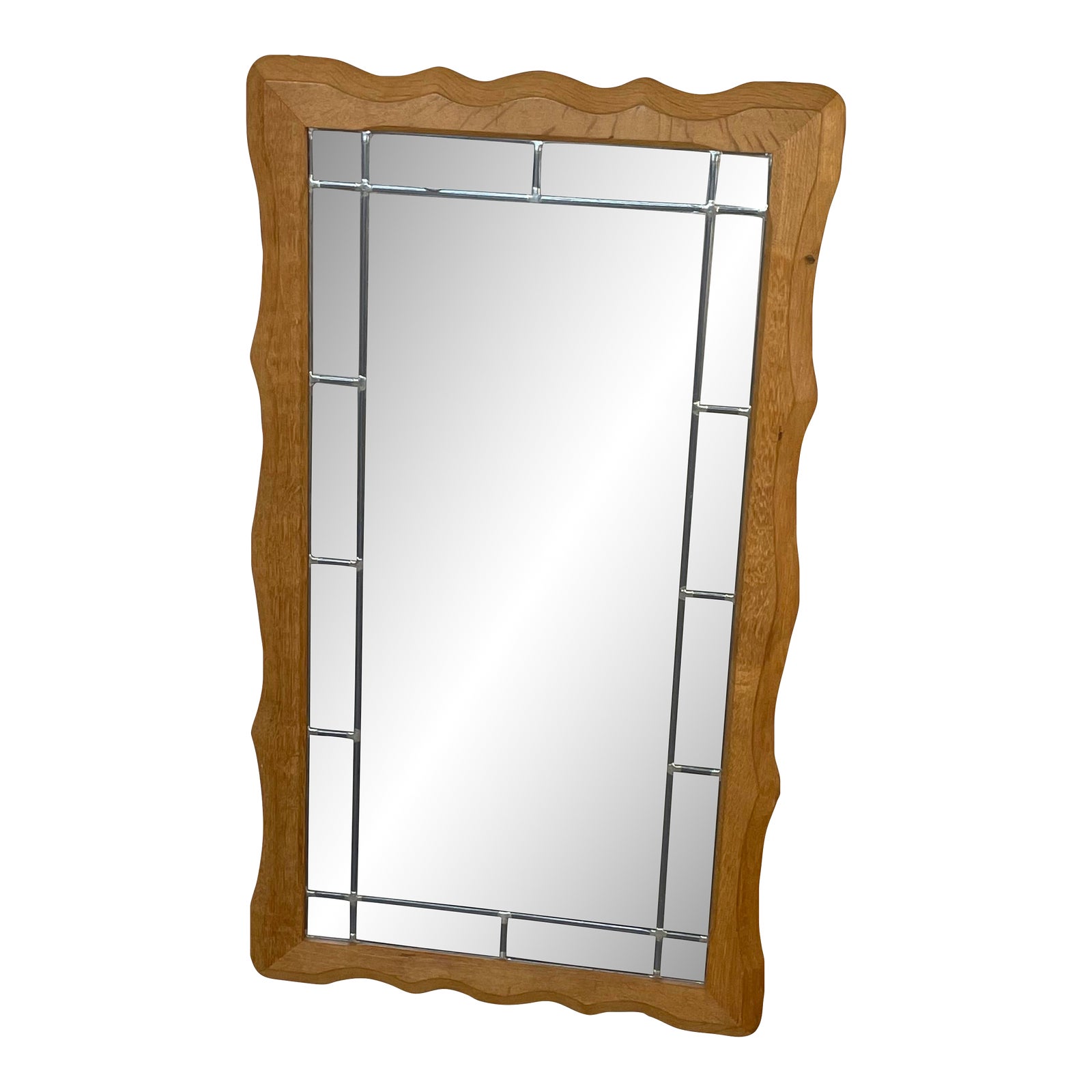 1970s Scandinavian Oak and Leaded Glass Mirror | Chairish