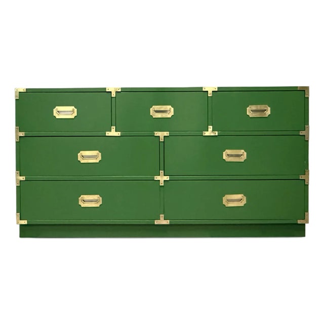 Vintage Campaign Dresser by Bernhardt Reimagined in Emerald | Chairish