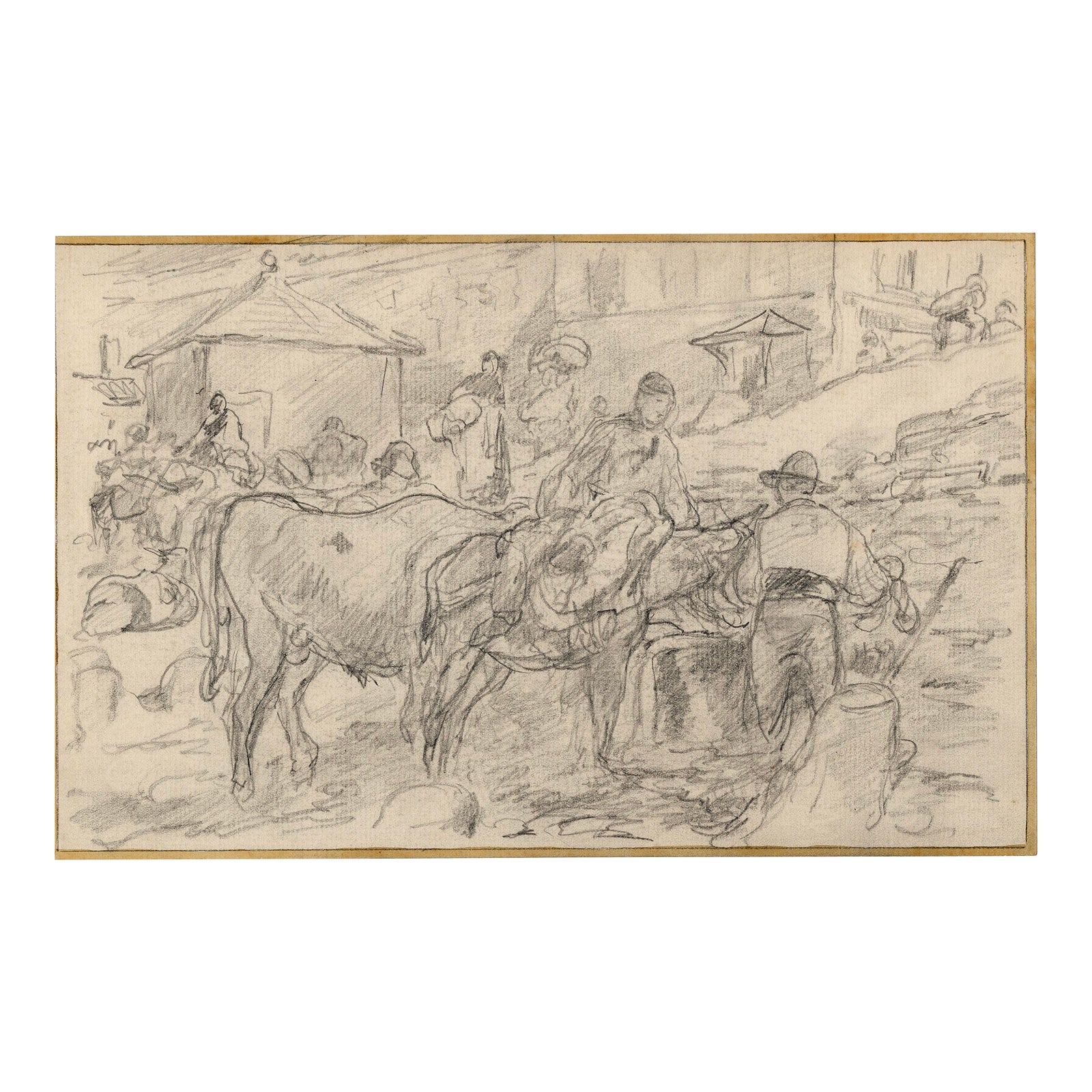 Walter Shirlaw Madrid Spanish Market Drawing | Chairish
