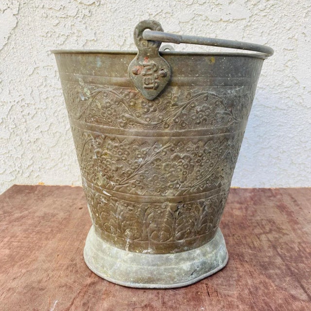 Early 1900s Asian Indian Antique Hammered Brass Bucket | Chairish