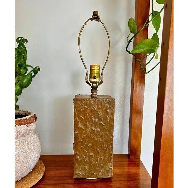 1970s Sculptural, Artist-Made, Clay Table Lamp With a Camel-Colored ...