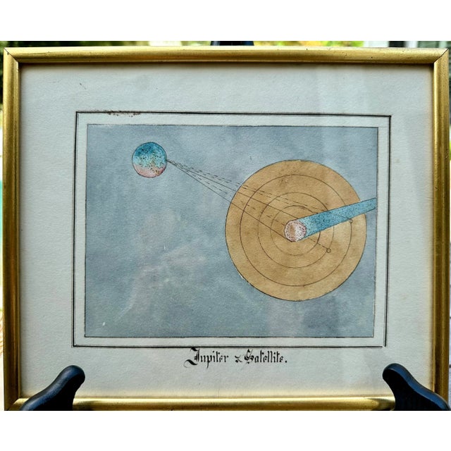 Antique Colored Pen and Ink Drawing of Jupiter and Its Satellite | Chairish