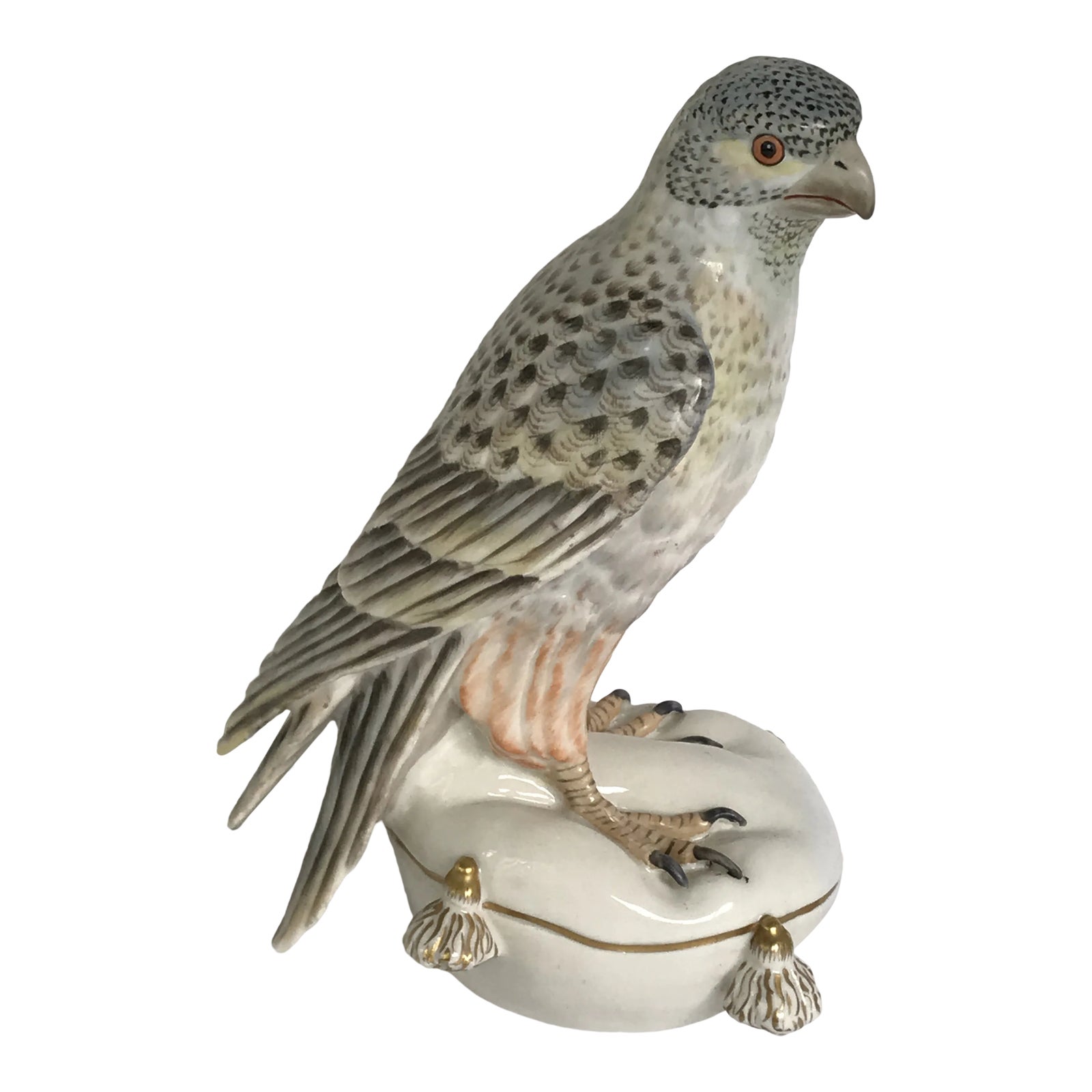 Porcelain Hand Painted Falcon on Pillow Made in Italy | Chairish