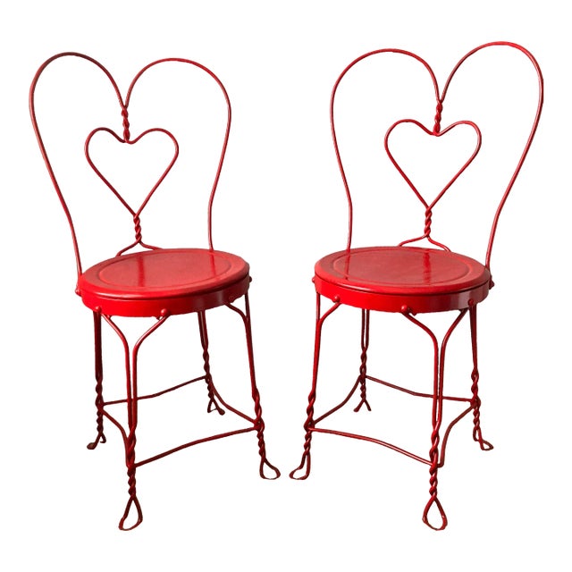 1960s Red Heart Ice Cream Parlor Chairs- a Pair | Chairish