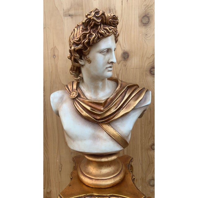 Mid 20th Century Vintage Gold Gilt Apollo Bust With Column Pedestal ...