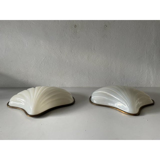 Large Italian Shell Shaped Sconces in White Acrylic Glass, 1950s, Set ...