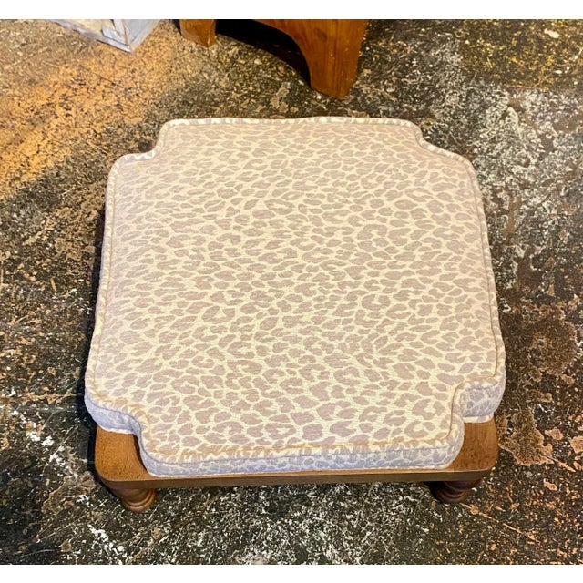 Low Footstool With Gray Leopard Print Upholstery | Chairish