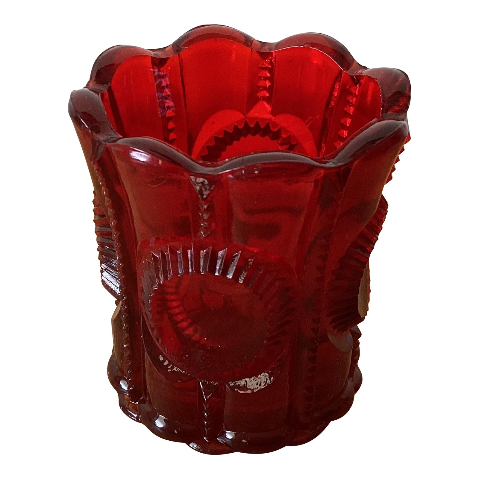Vintage Ruby Red Pressed Glass Toothpick Holder | Chairish