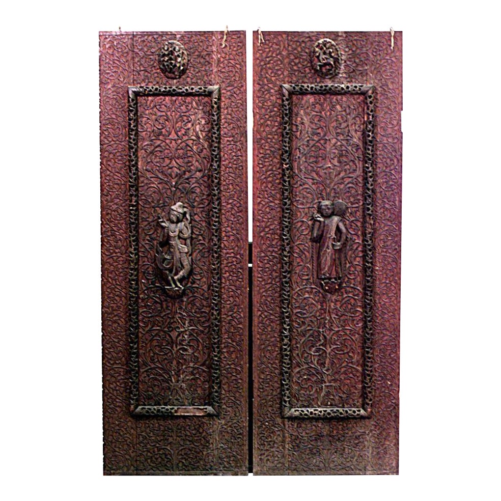 Burmese Carved Walnut Door Panels - a Pair | Chairish