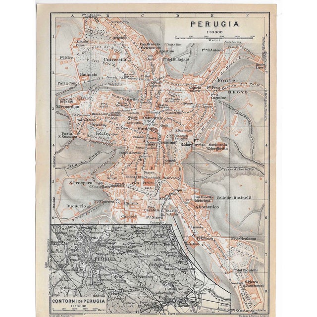 1928 Map of Perugia Italy | Chairish
