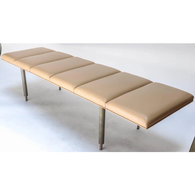 Milano Custom Metal Bench With Leather Seat | Chairish