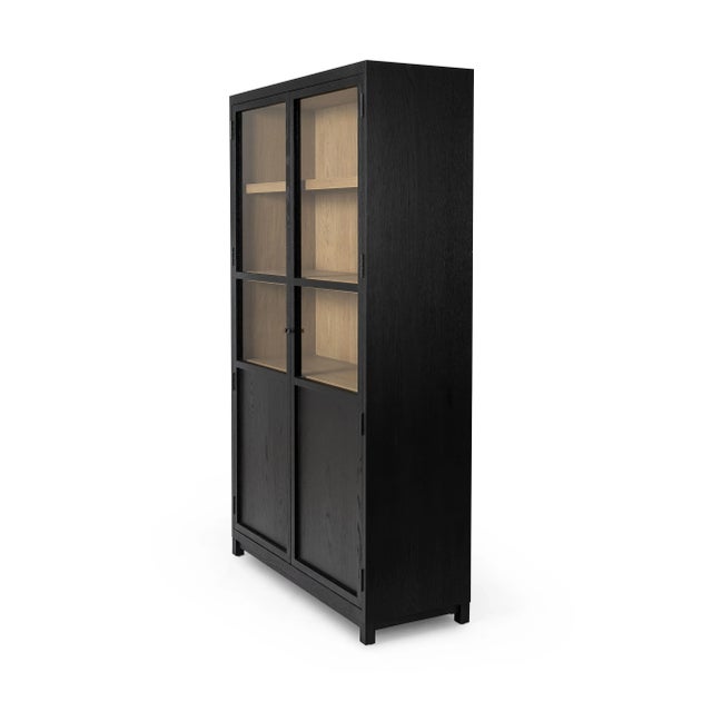 Millie Panel & Glass Door Cabinet, Matte Black | Chairish