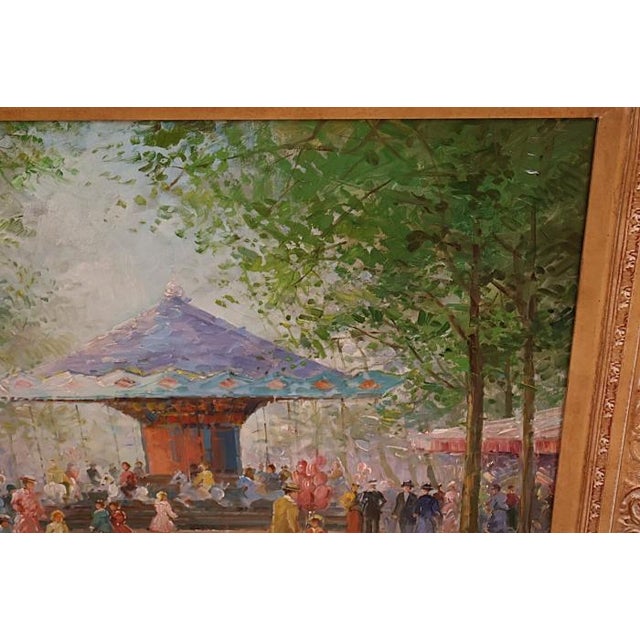Impressionist Oil Painting of Fair With Carousel by t.e Pencke French ...