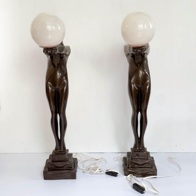 1980s Art Deco Lamps Max Le Verrier Reproduction Clarté Lumina in Resin ...