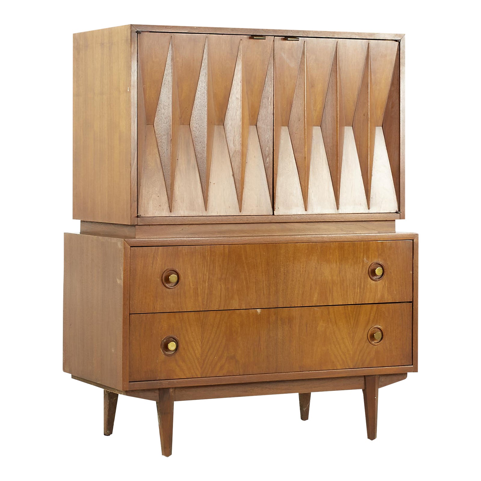 Albert Parvin for American of Martinsville Mid Century Walnut and Brass ...