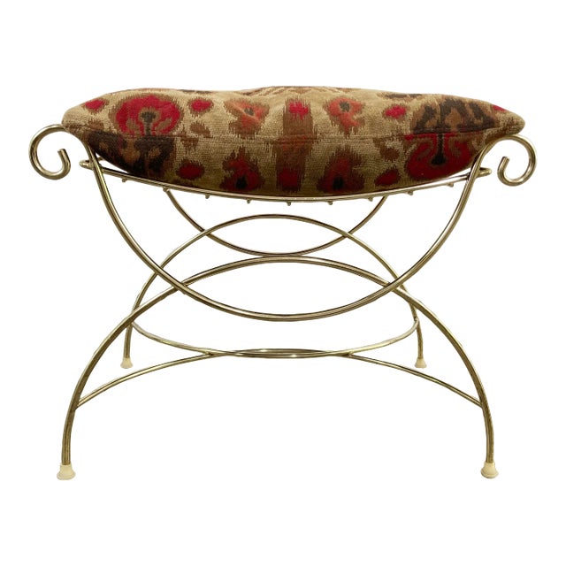 Vintage Hollywood Regency Style Brass Vanity Stool With Cushion Chairish