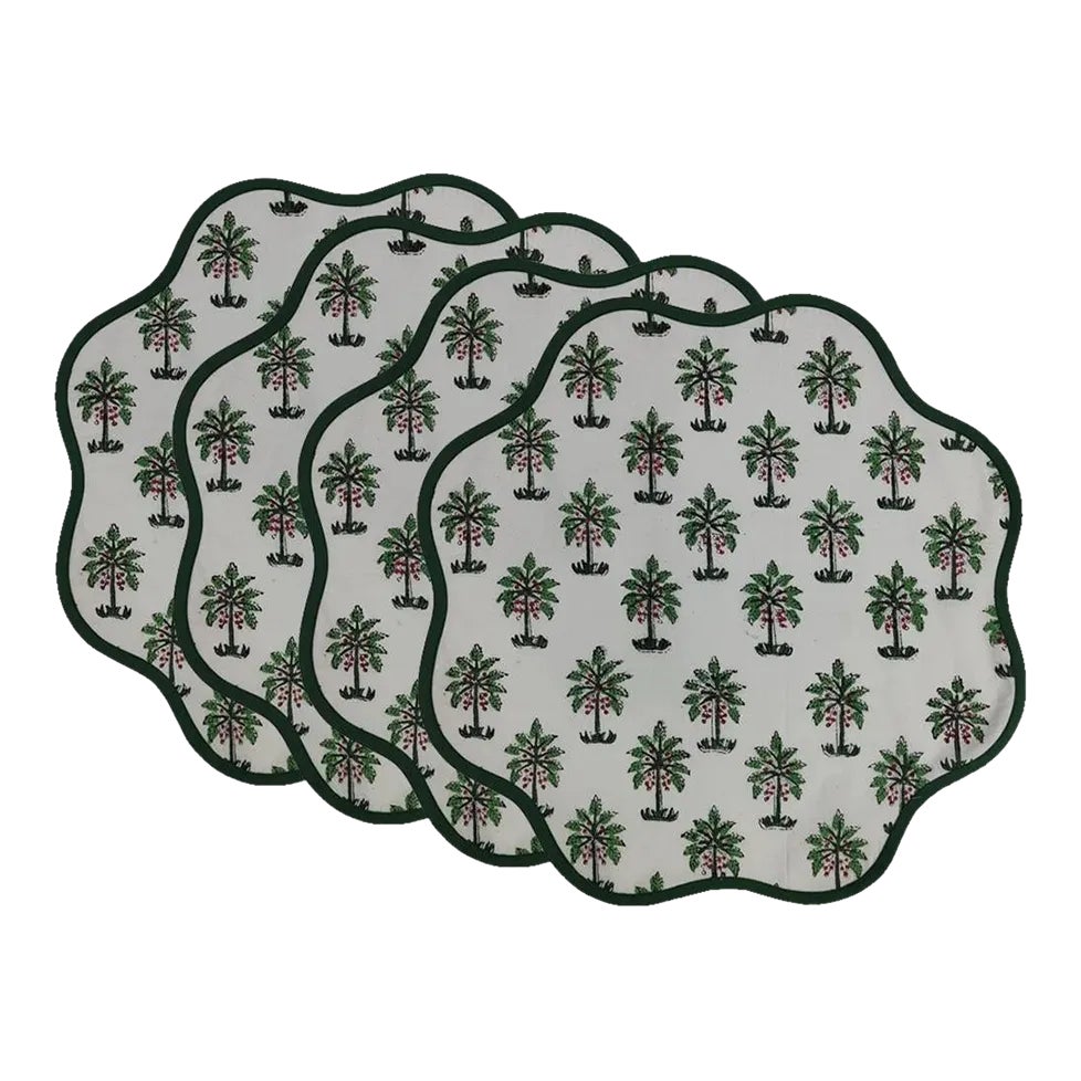 Handmade Scalloped Palm Tree Placemats with Green Piping - Set of 4 ...