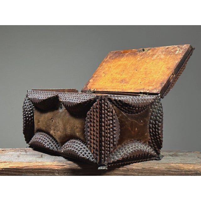 Rare 19th C. Chip Carved Tramp Art Box With Draped Detailing/Folk Art ...