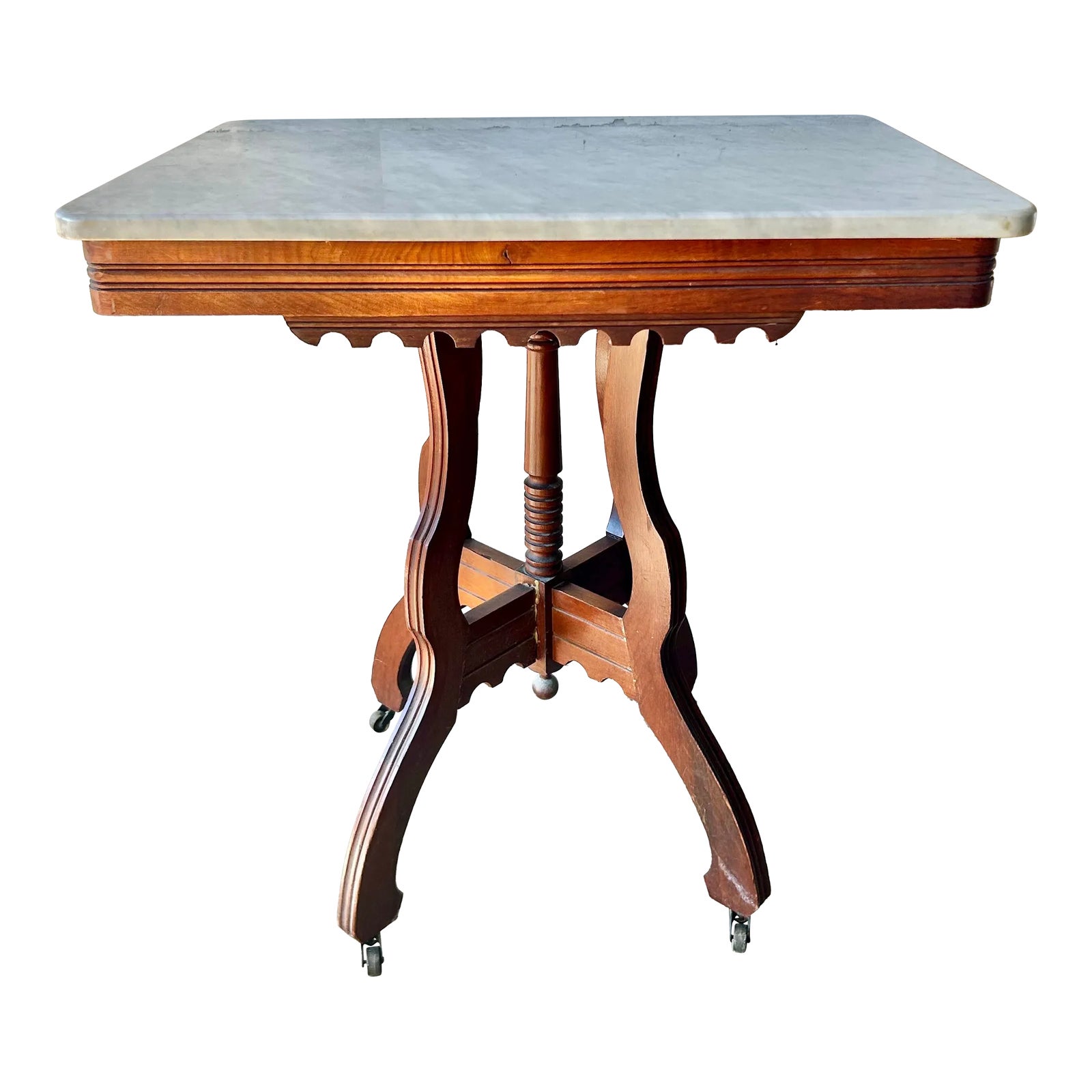 Antique Marble Top Scallop Table | Chairish