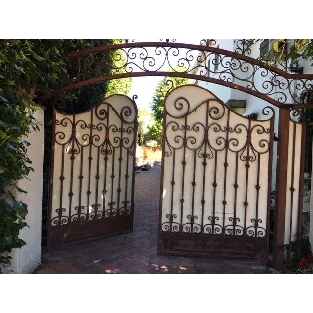 Pair of 1920s Spanish Hand Forged Wrought Iron Driveway Gates | Chairish