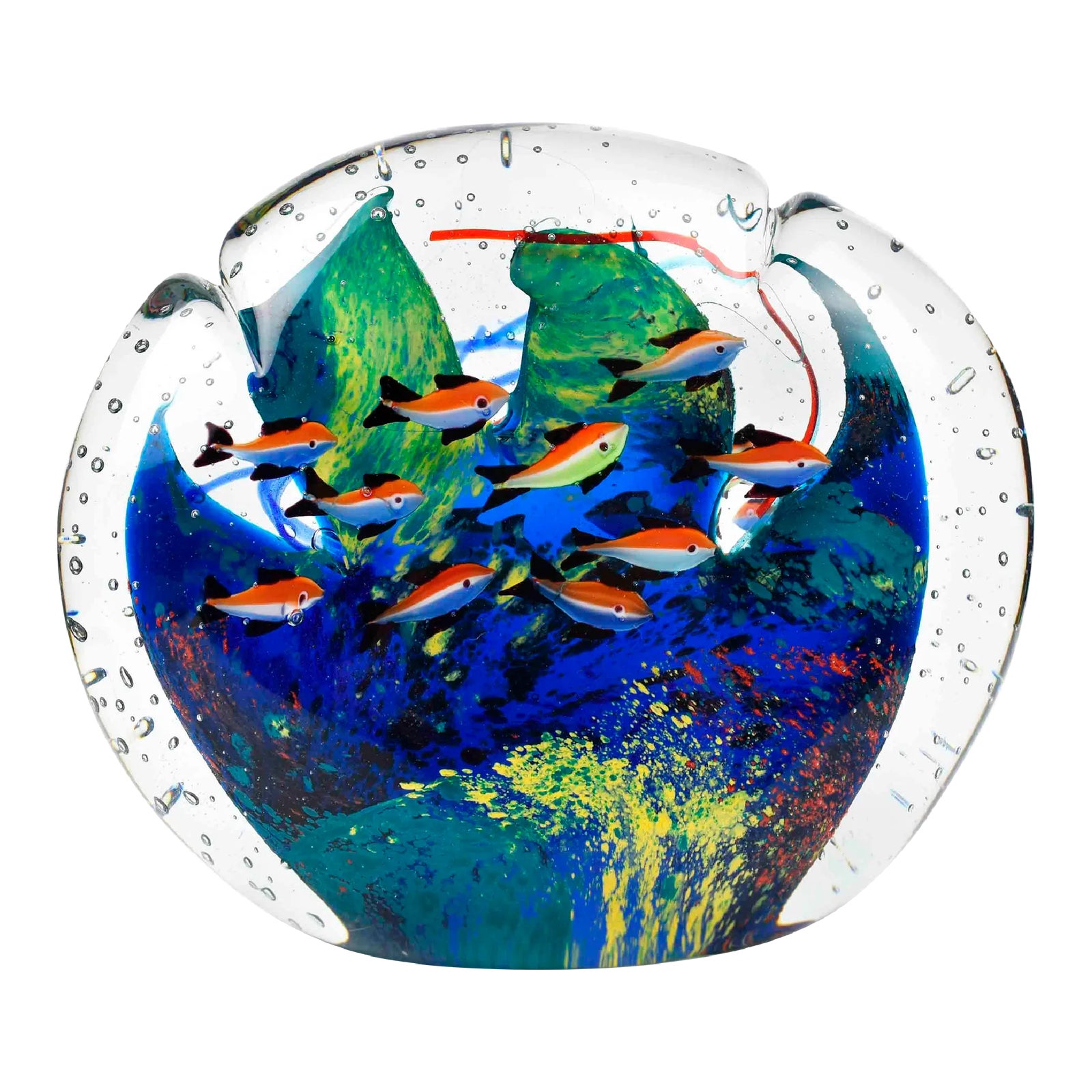 Late 20th Century Large Glass Reef Coral Fish Aquarium Clam Shell Shape ...