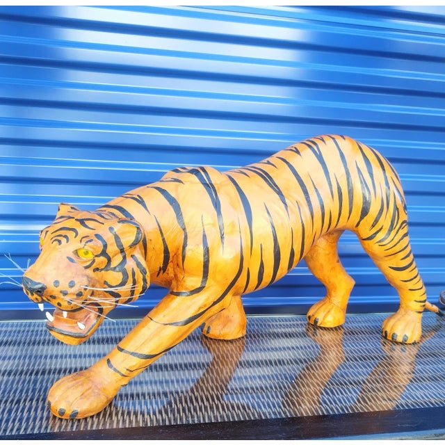 Vintage Large Leather Wrapped Whimsical Tiger Decorative Statue Room ...