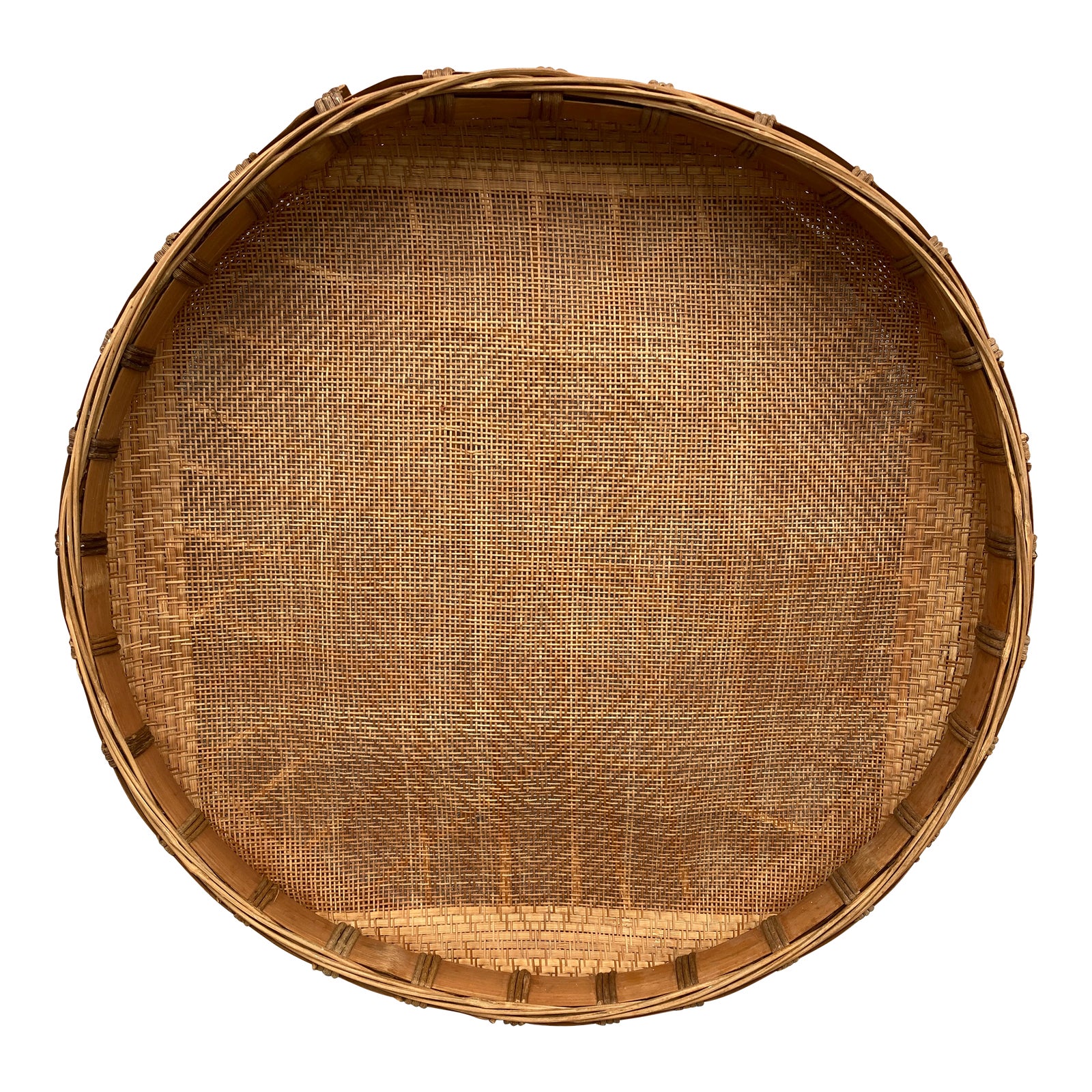 Mid 20th Century Vintage Shallow Winnowing Basket | Chairish