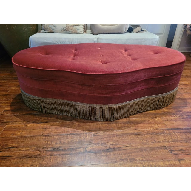 Hollywood Regency Extra Large Tufted Red Velvet Ottomon | Chairish