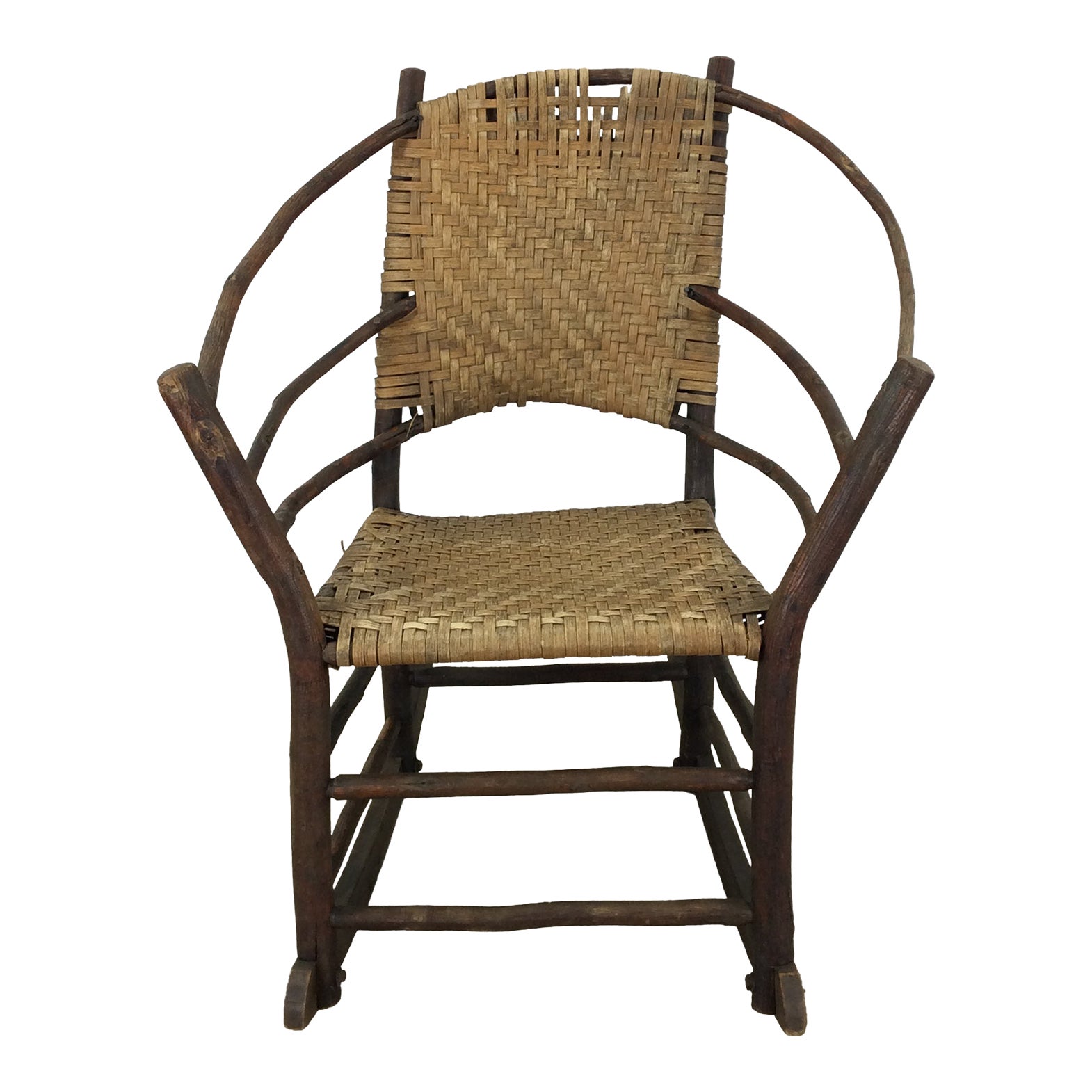 Old Hickory Adirondack Style Rocking Chair With Caned Seat and Back ...